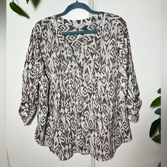 Lynn Ryan | Tops | Lynn Ryan Women 3x White Brown And Tan Aztec Tab ...